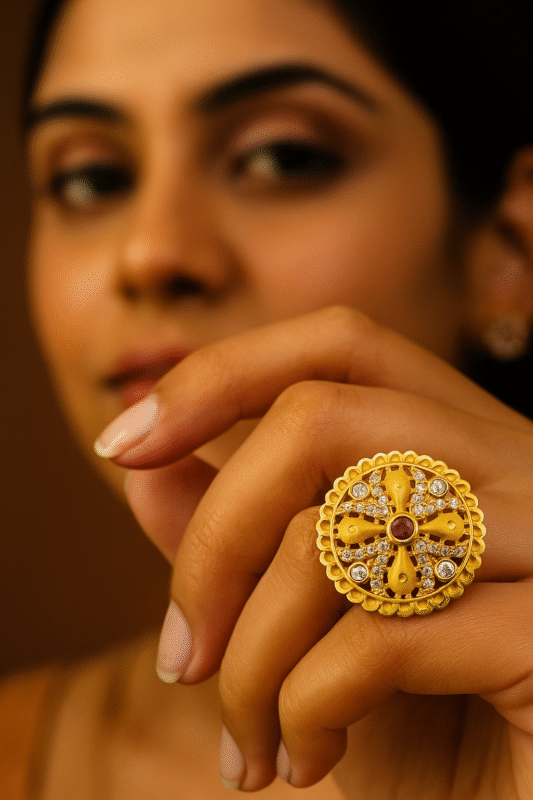 Kissmis Anti-Tarnish Antique-Inspired Gold Tone Regal Petal Ring - Kissmis